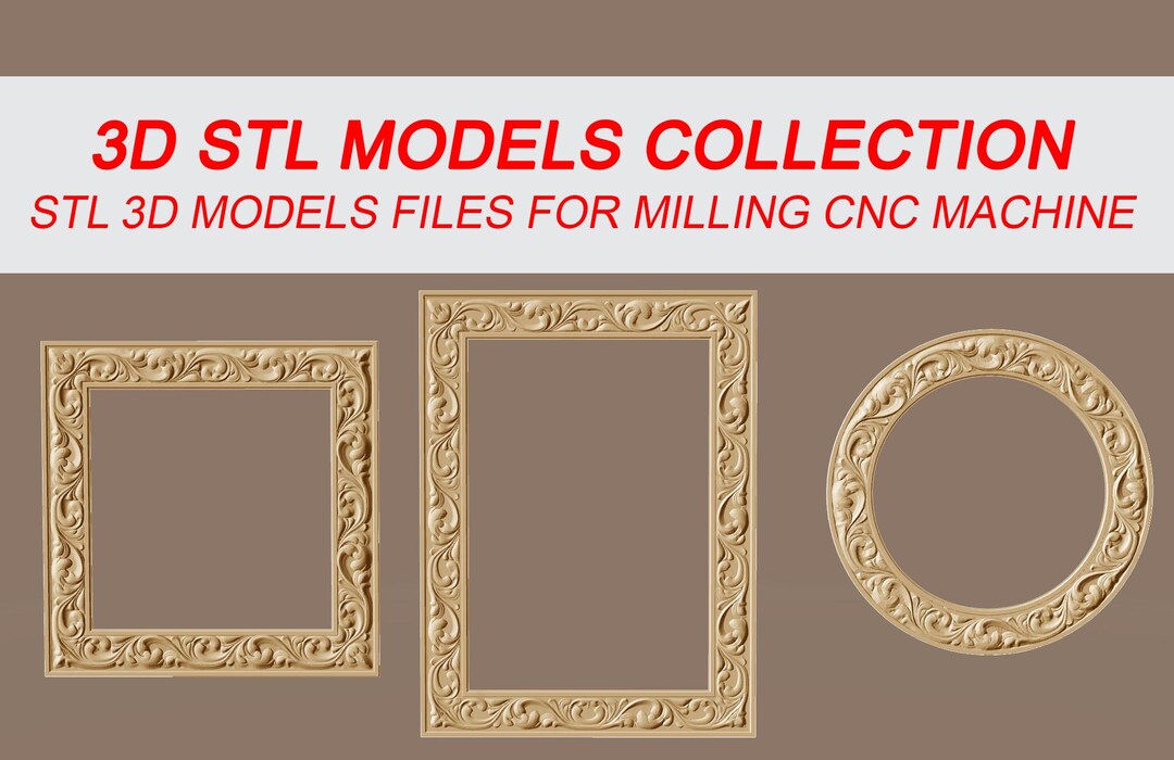 3 Elegant Mirror Frames in One STL 3D Model for CNC Wood Milling ...