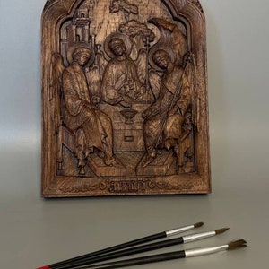 Holy Trinity Wooden Carved Icon: Orthodox Christian Wall Art - Etsy