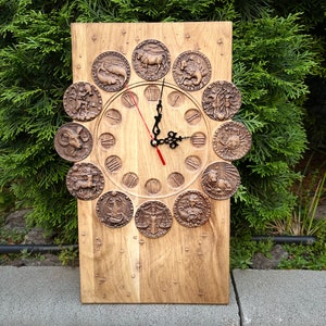 Zodiac Signs Clock, Wood Carving, Large Wall Clock, Clocks for Wall ...