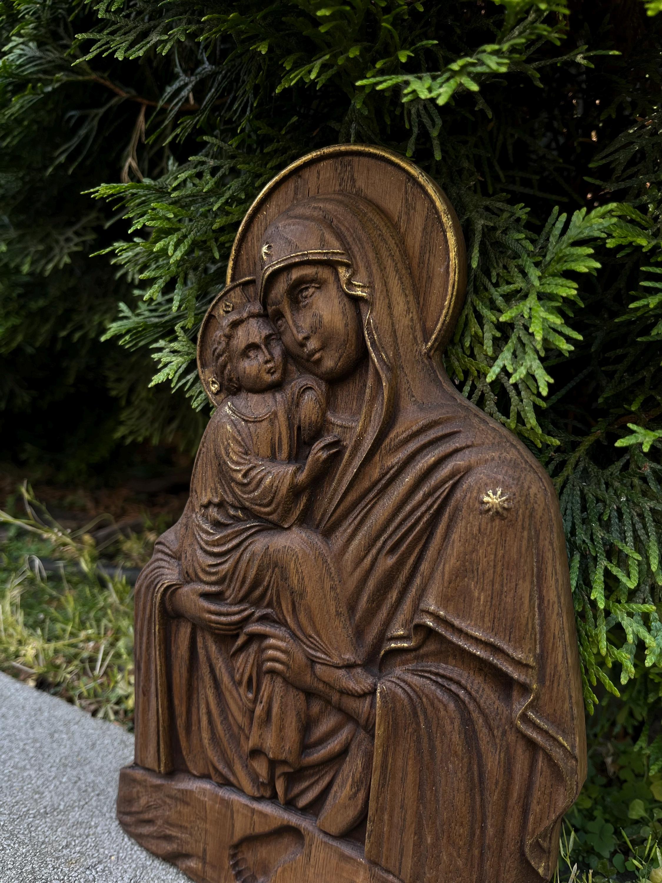 Oak Carved Jesus Christ Icon: Mother of God, Christian Gift - Etsy
