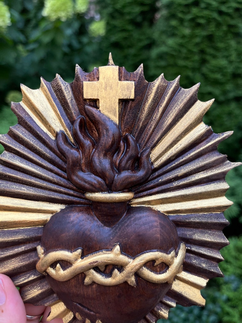 Handcrafted Sacred Heart of Jesus Plaque Religious Wall Decor Catholic ...