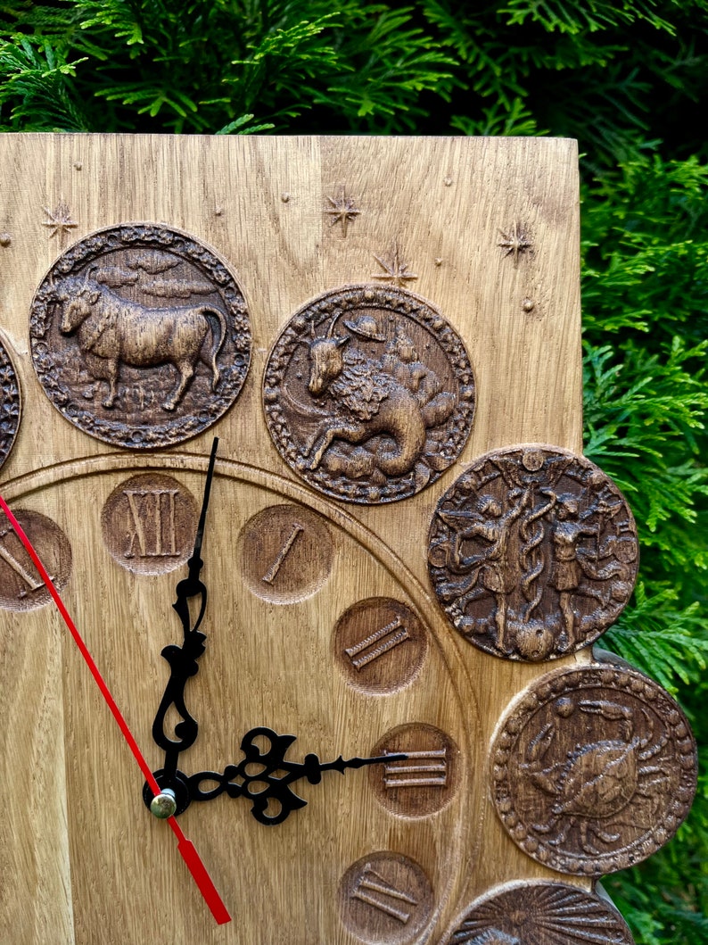 Zodiac Signs Clock, Wood Carving, Large Wall Clock, Clocks for Wall ...