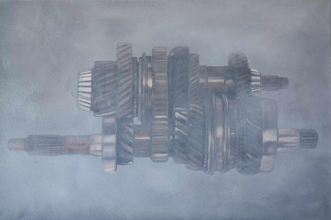 Original MANUAL GEARBOX Shafts Oil Painting, Technical, 40x60cm (15 ...