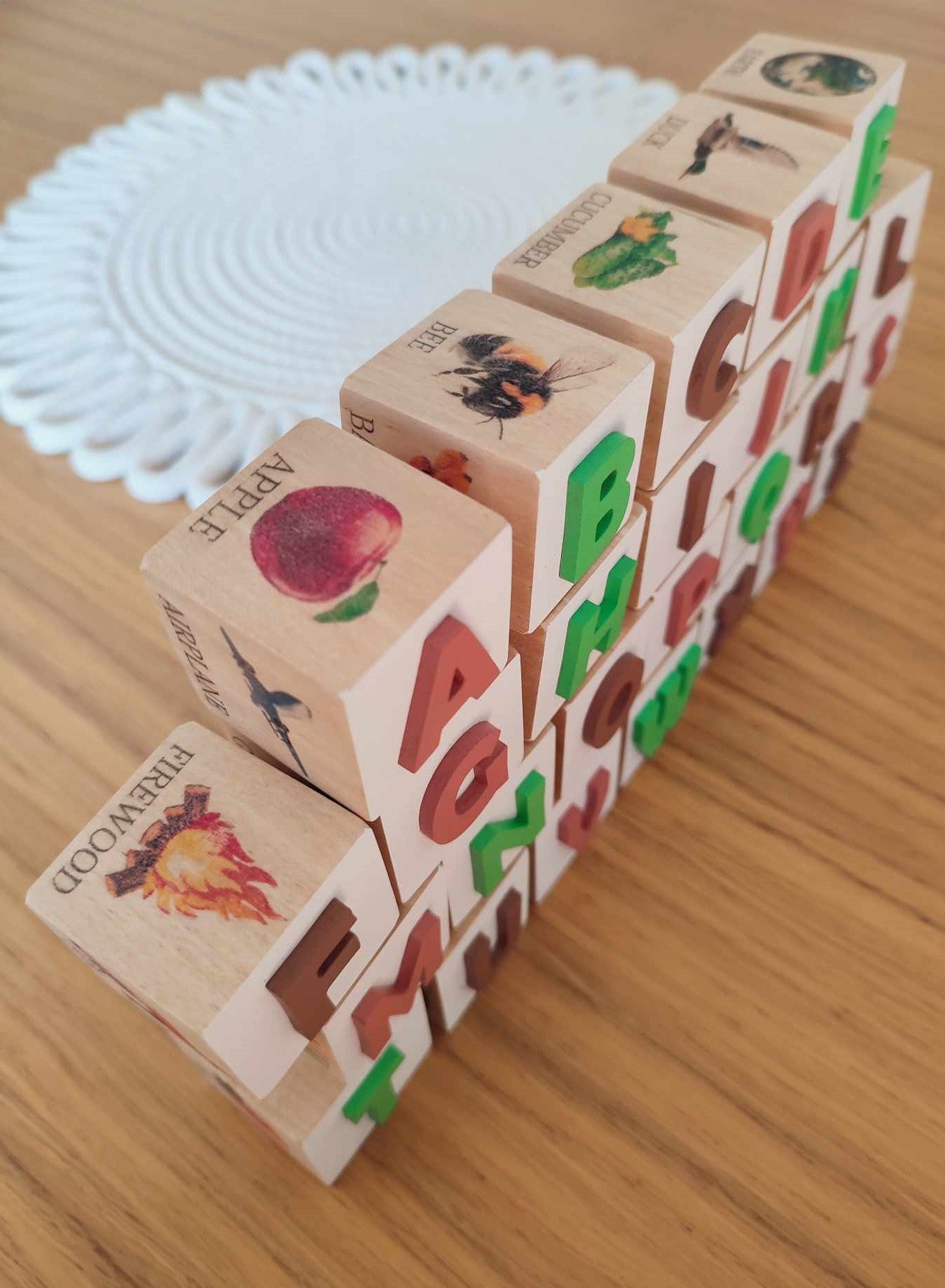 Wooden Blocks With Alphabet Letters and Pictures, Personalized Letter ...