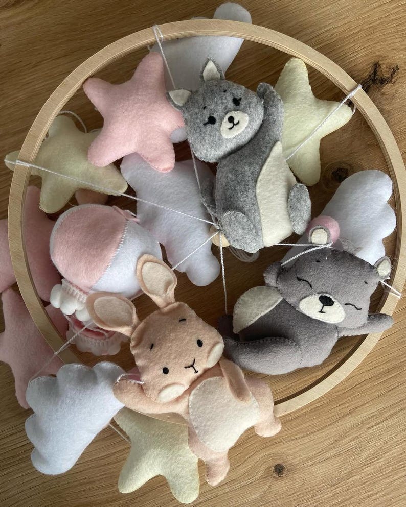 Hot Air Balloon Crib Mobile With Felt Stars Clouds | Pastel Baby Mobile ...