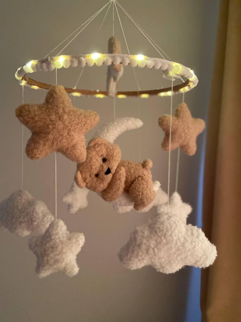 Handmade Teddy Bear Baby Mobile – Neutral Nursery Decor, Plush Crib ...