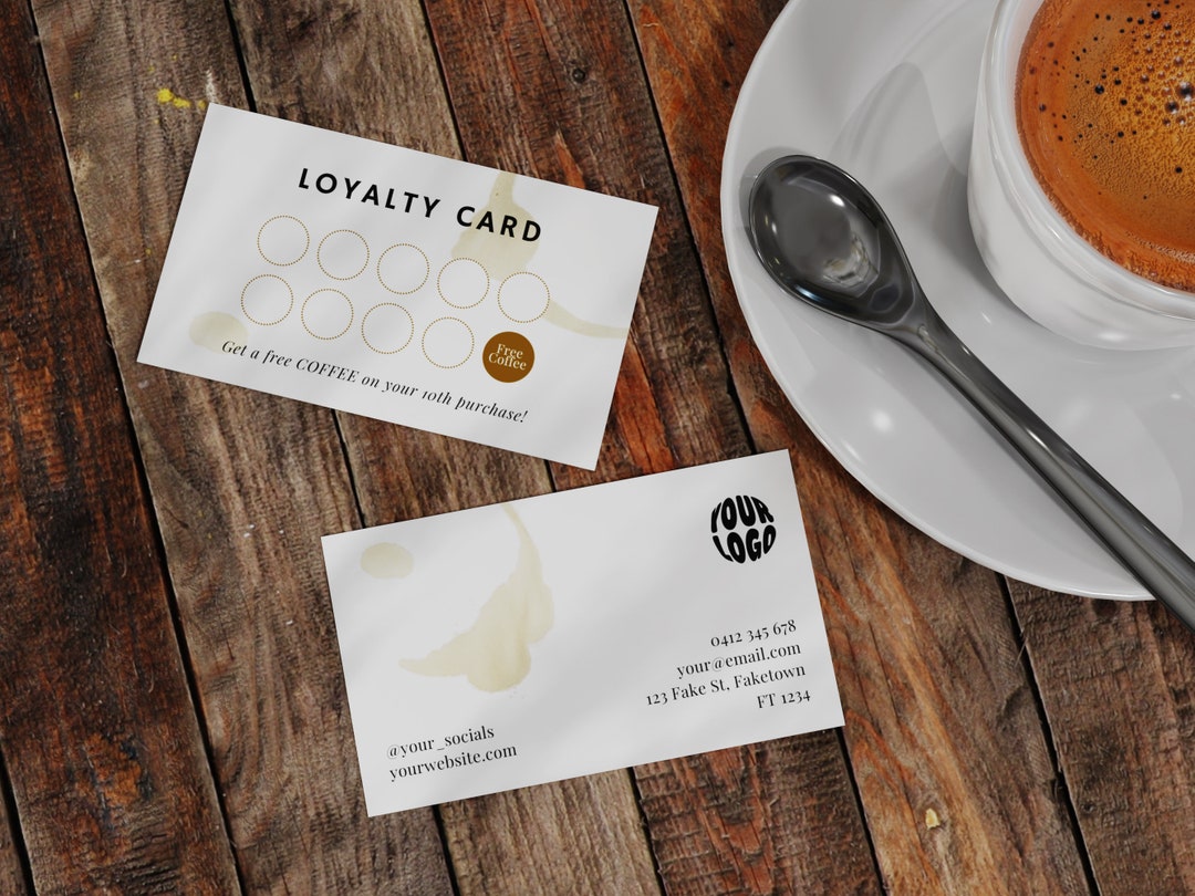 PREMIUM Coffee Shop Loyalty Card Canva Template, Editable Calling Card ...