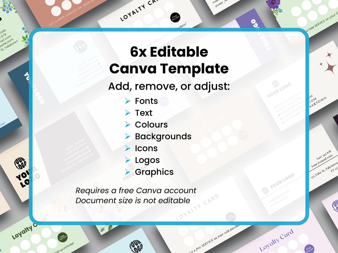 6x Modern Loyalty Card Canva Template, Editable Loyalty Card ...