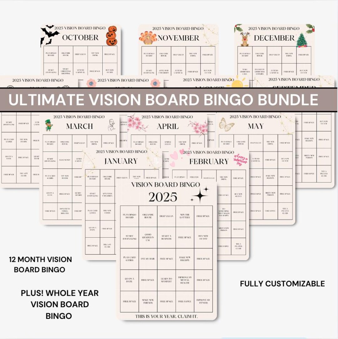 Bingo Vision Board, 2025 Bingo Board, Vision Board Template, Yearly ...