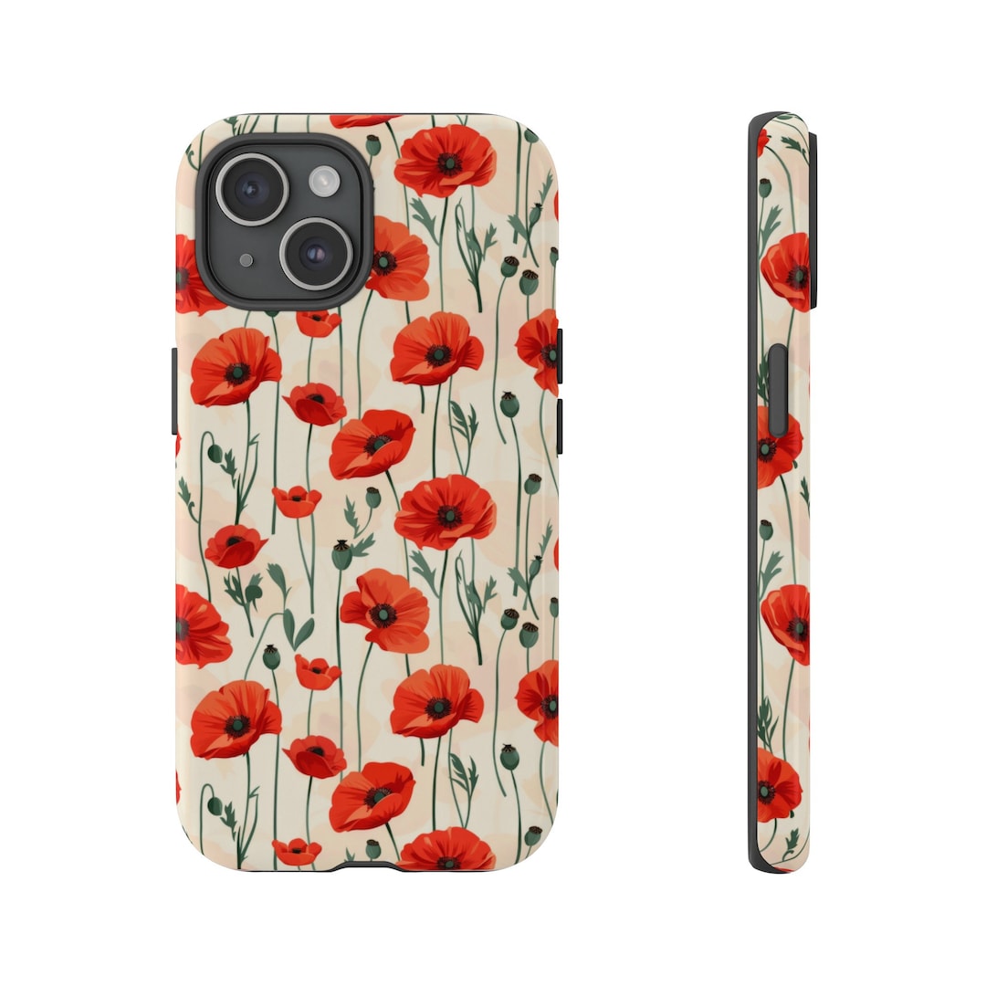 Boho Poppy Flower Tough Dual-layer Phone Case for iPhone 15 14 13 12 11 ...