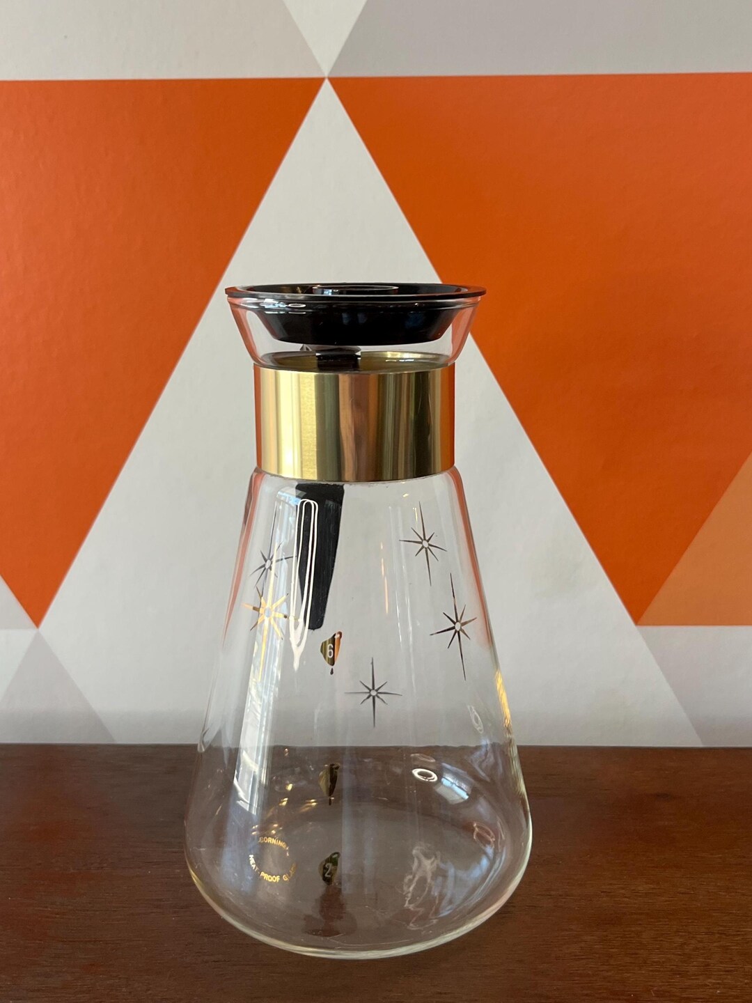 Corning Heat Proof Coffee 6 Cup Carafe Pot Atomic Gold Starburst Mid ...