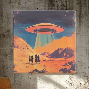 Retro UFO Desert Art Print - Mid-century Sci-fi Wall Decor - Vintage ...