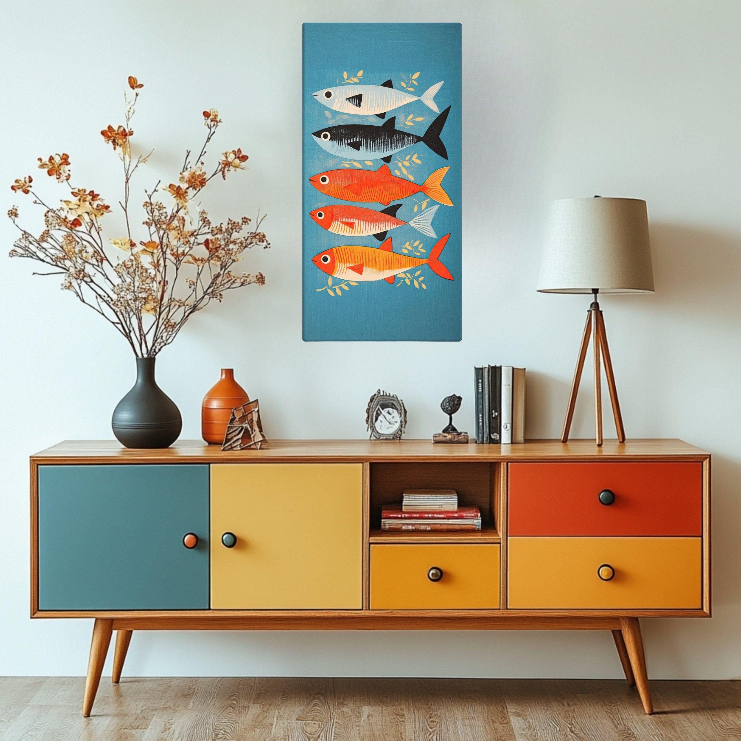 Mid Century Modern Fish Canvas Print: Retro Coastal Wall Art - Etsy