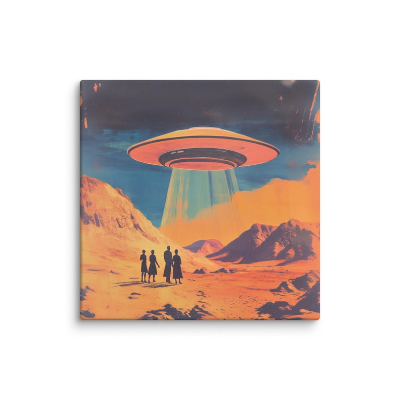 Retro UFO Desert Art Print - Mid-century Sci-fi Wall Decor - Vintage ...