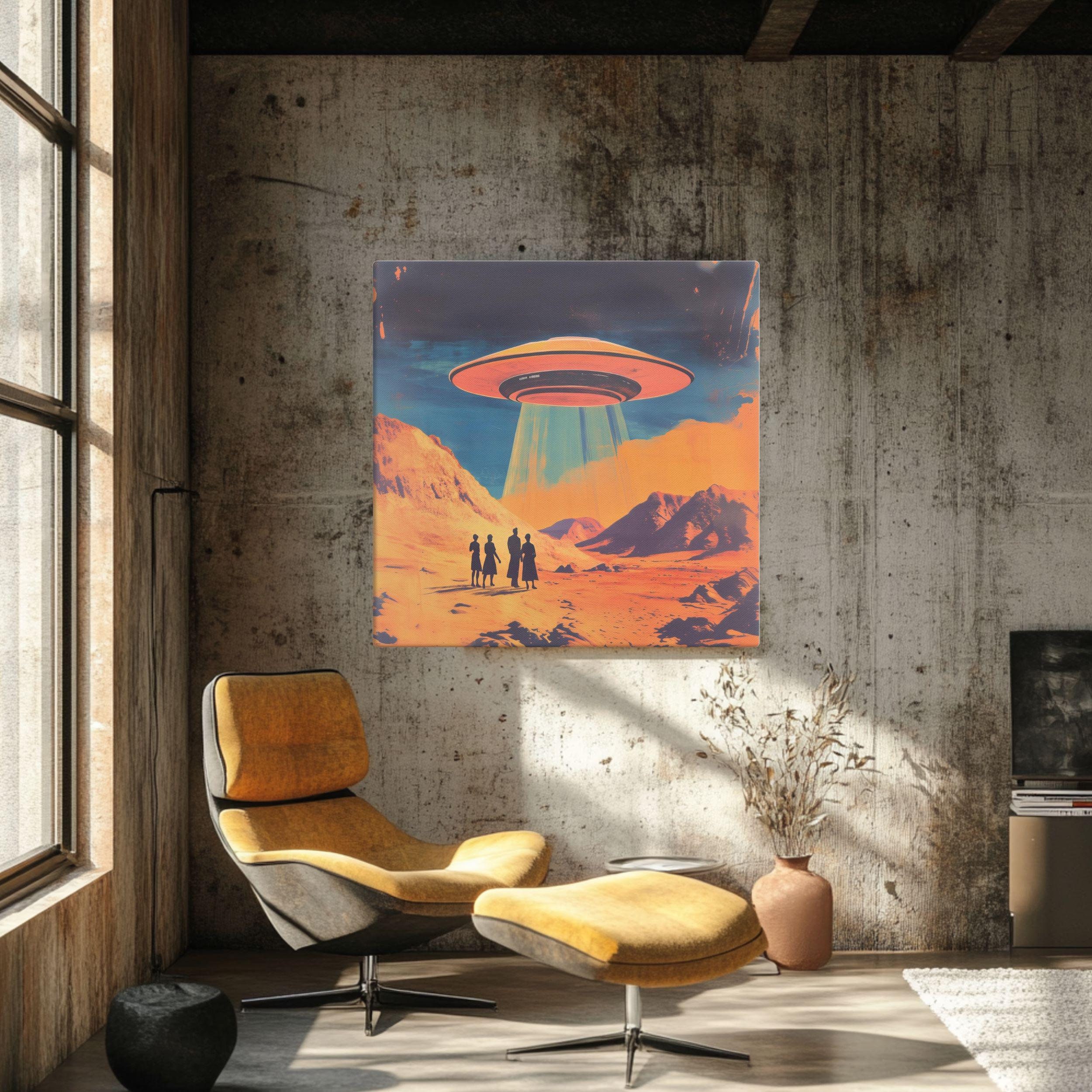 Retro UFO Desert Art Print - Mid-century Sci-fi Wall Decor - Vintage ...