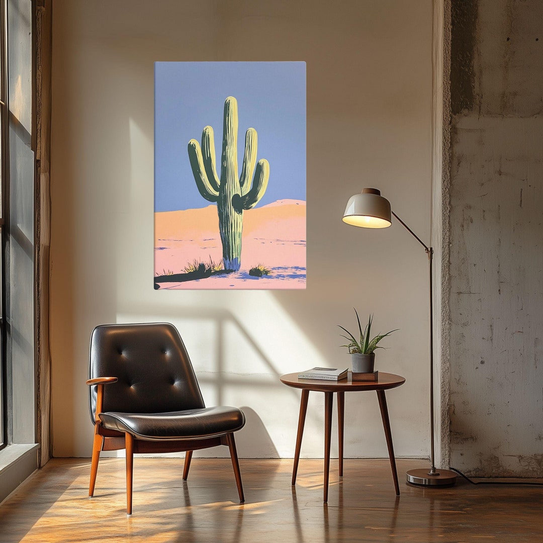 Desert Cactus Canvas Wall Art | Minimalist Saguaro Cactus Print ...