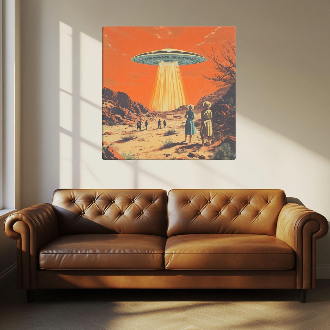 Mid-century UFO Art Canvas Print - Retro Desert Sci-fi Wall Decor ...