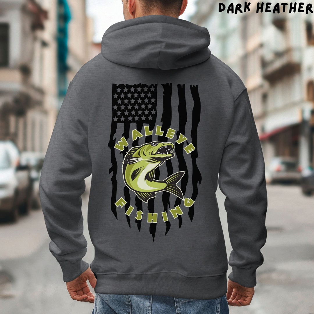 Walleye Fishing American Flag BACK Print Unisex Heavy Blend™ Hooded ...