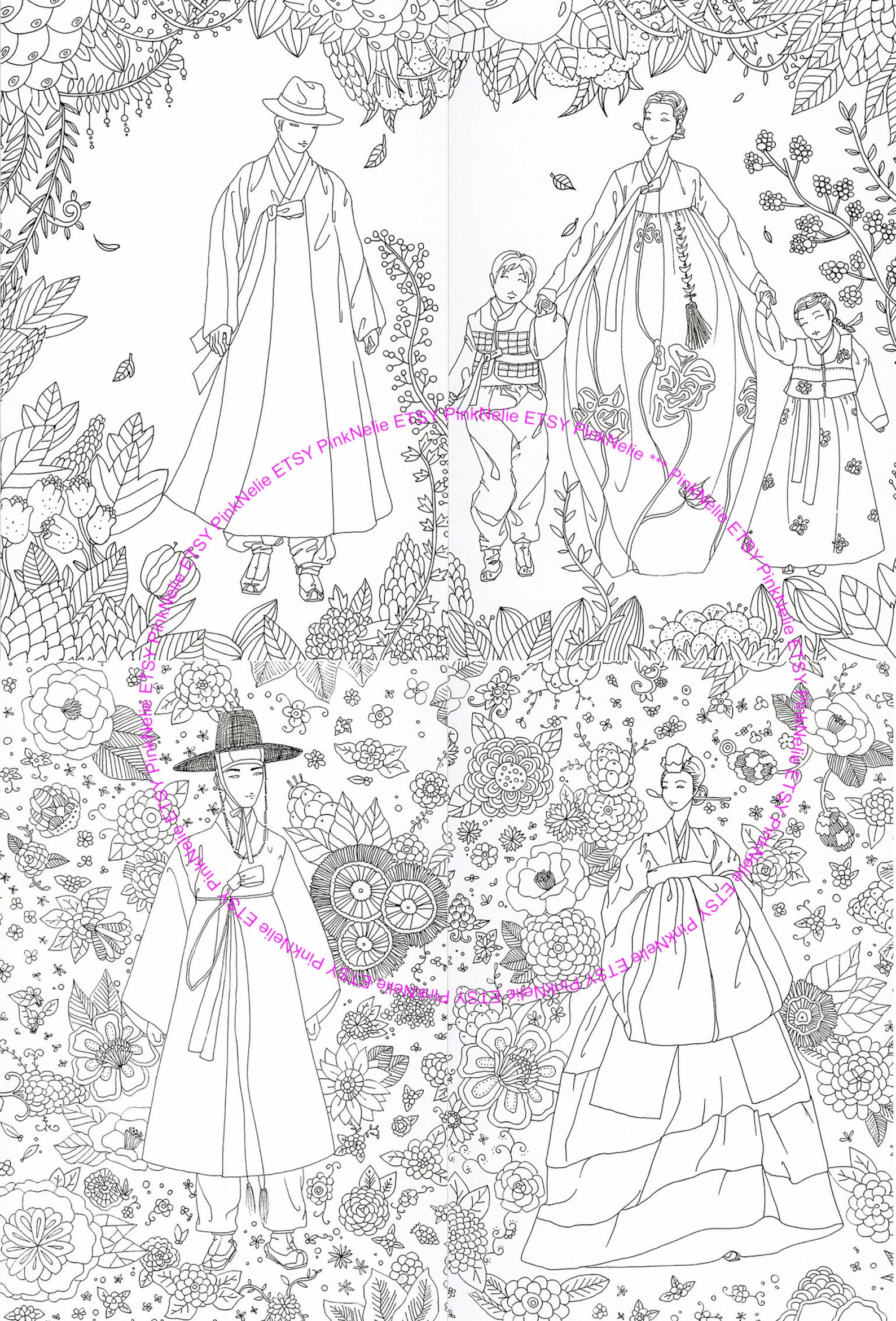 Hanbok Korean Traditional Clothes Coloring Book - Etsy