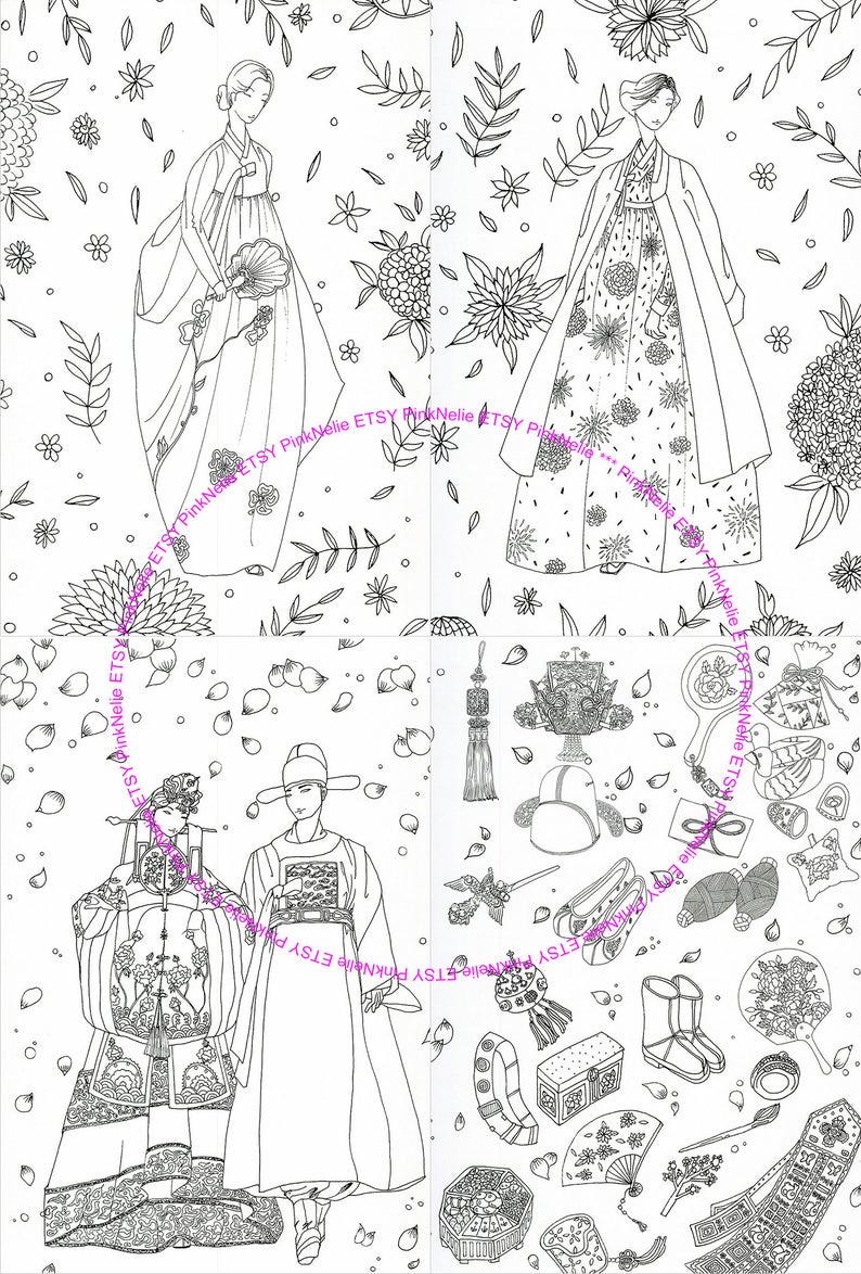 Hanbok Korean Traditional Clothes Coloring Book - Etsy