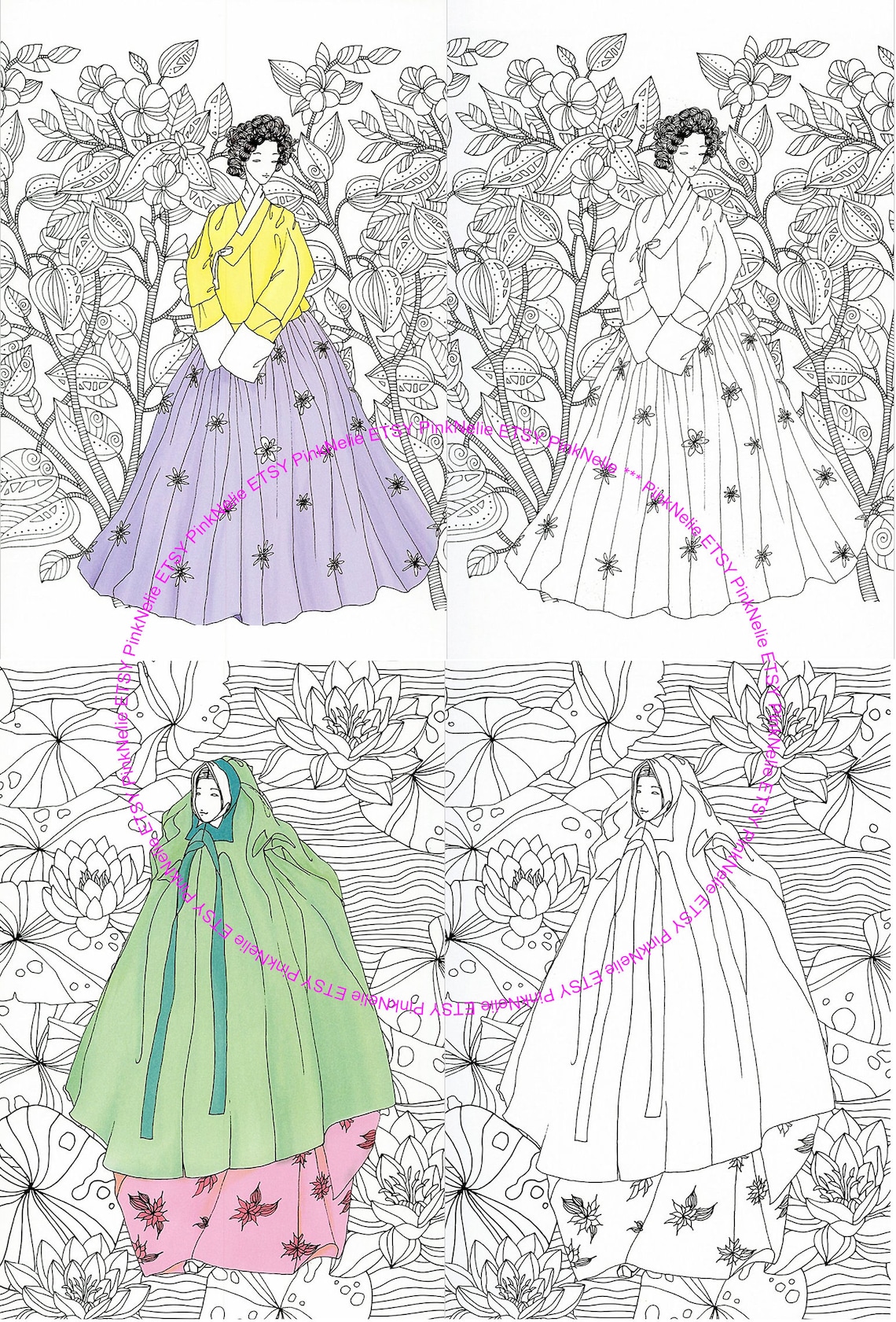 Hanbok Korean Traditional Clothes Coloring Book - Etsy