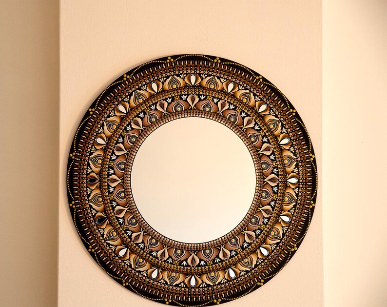 60cm Classic-inspired Mandala With 30cm Centre Mirror, Handmade Mandala ...