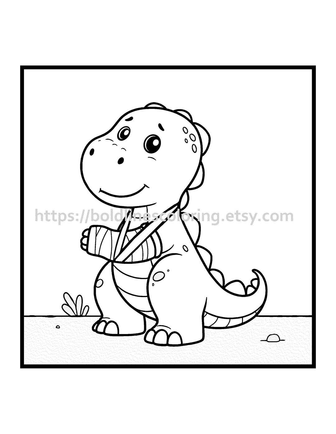Adorable Dinosaur With Broken Arm Coloring Page for Kids Digital ...