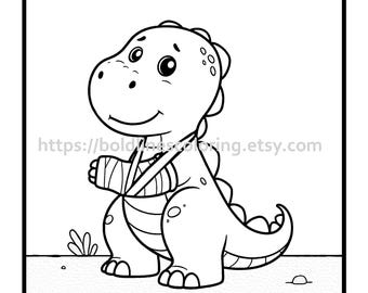 Adorable Dinosaur With Broken Arm Coloring Page for Kids Digital ...
