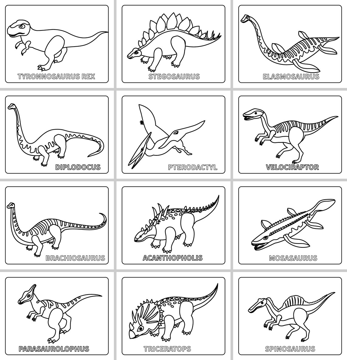 Dinosaur Coloring Pages for Kids – Printable PDF Bundle | Fun Dino ...