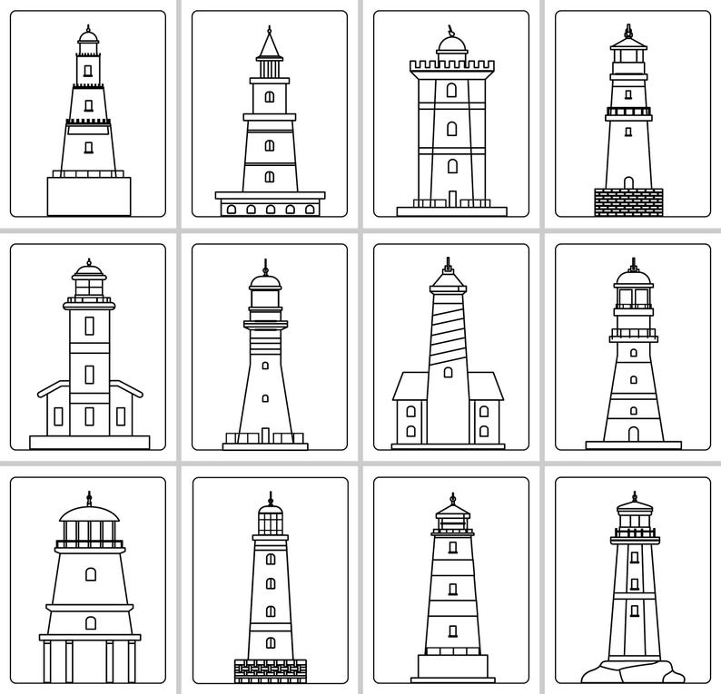 12 Lighthouse Coloring Pages Bundle – Printable PDF for Kids and Adults ...