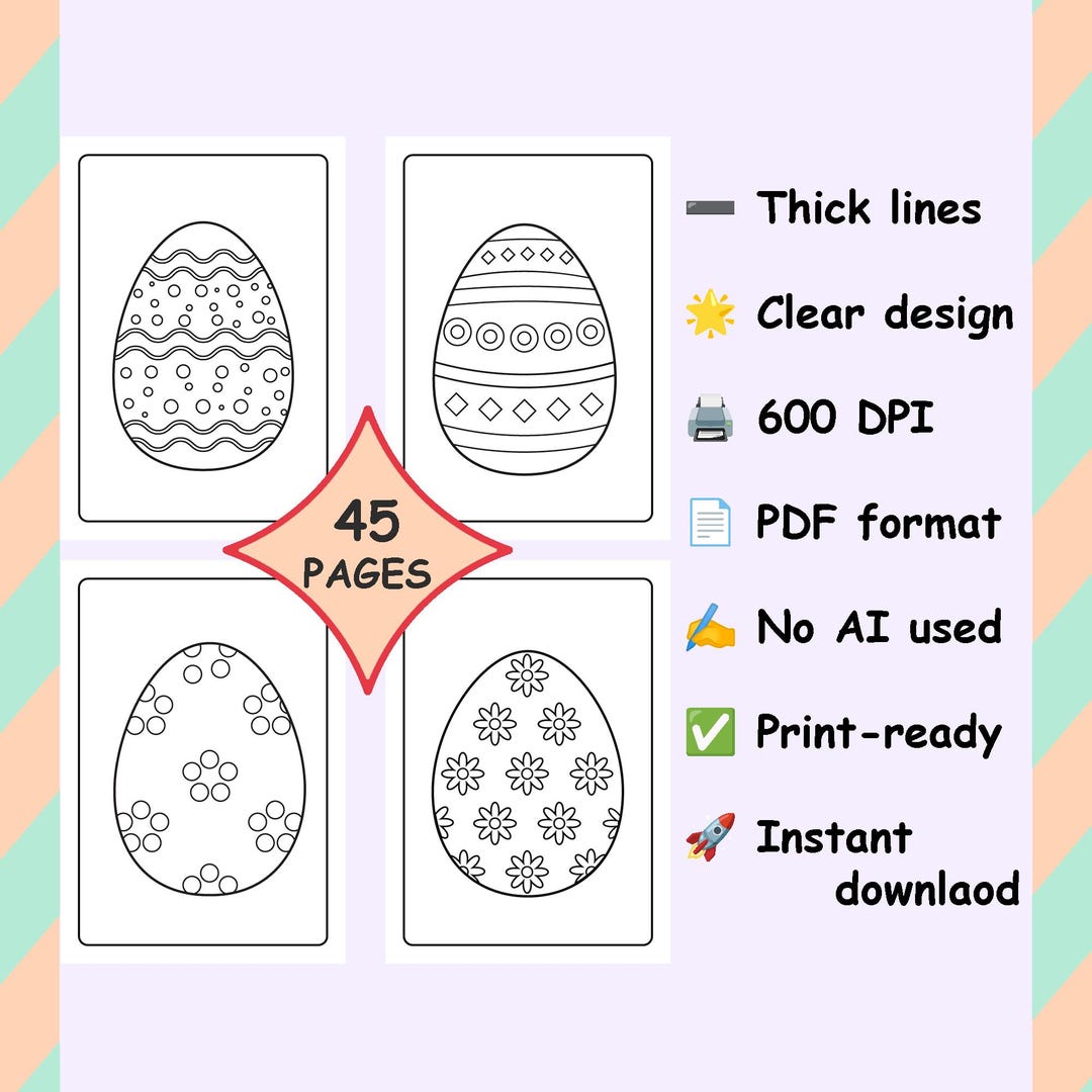 Easter Egg Coloring Pages for Kids – Printable PDF, A4 & US Letter ...