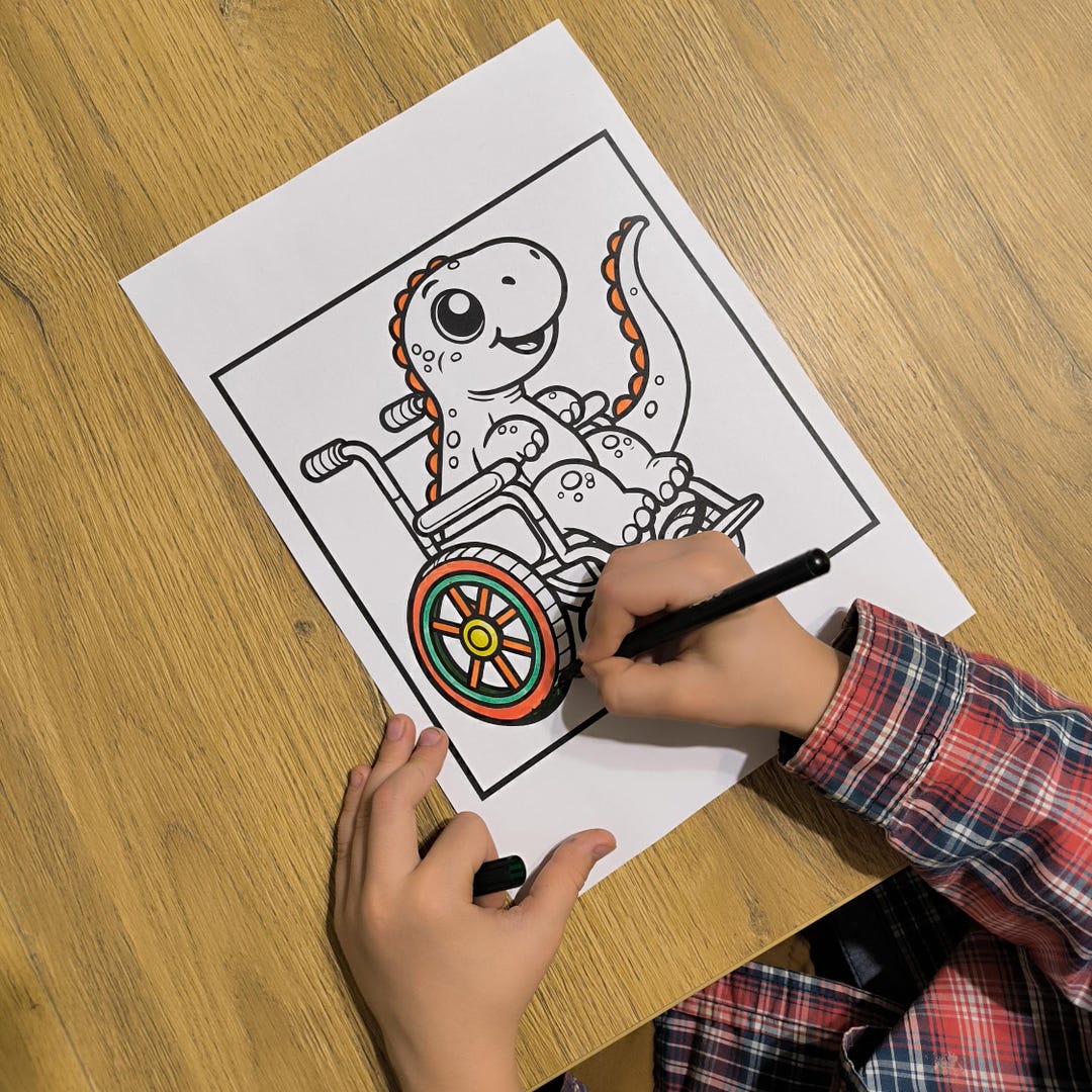 Dinosaur in a Wheelchair: Inclusive Coloring Page With Simple and ...