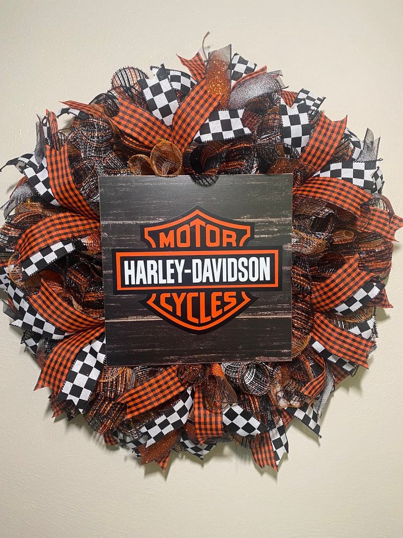 Harley Davidson Wreath, Deco Mesh Wreath, Motorcycle Wreath, Everyday ...