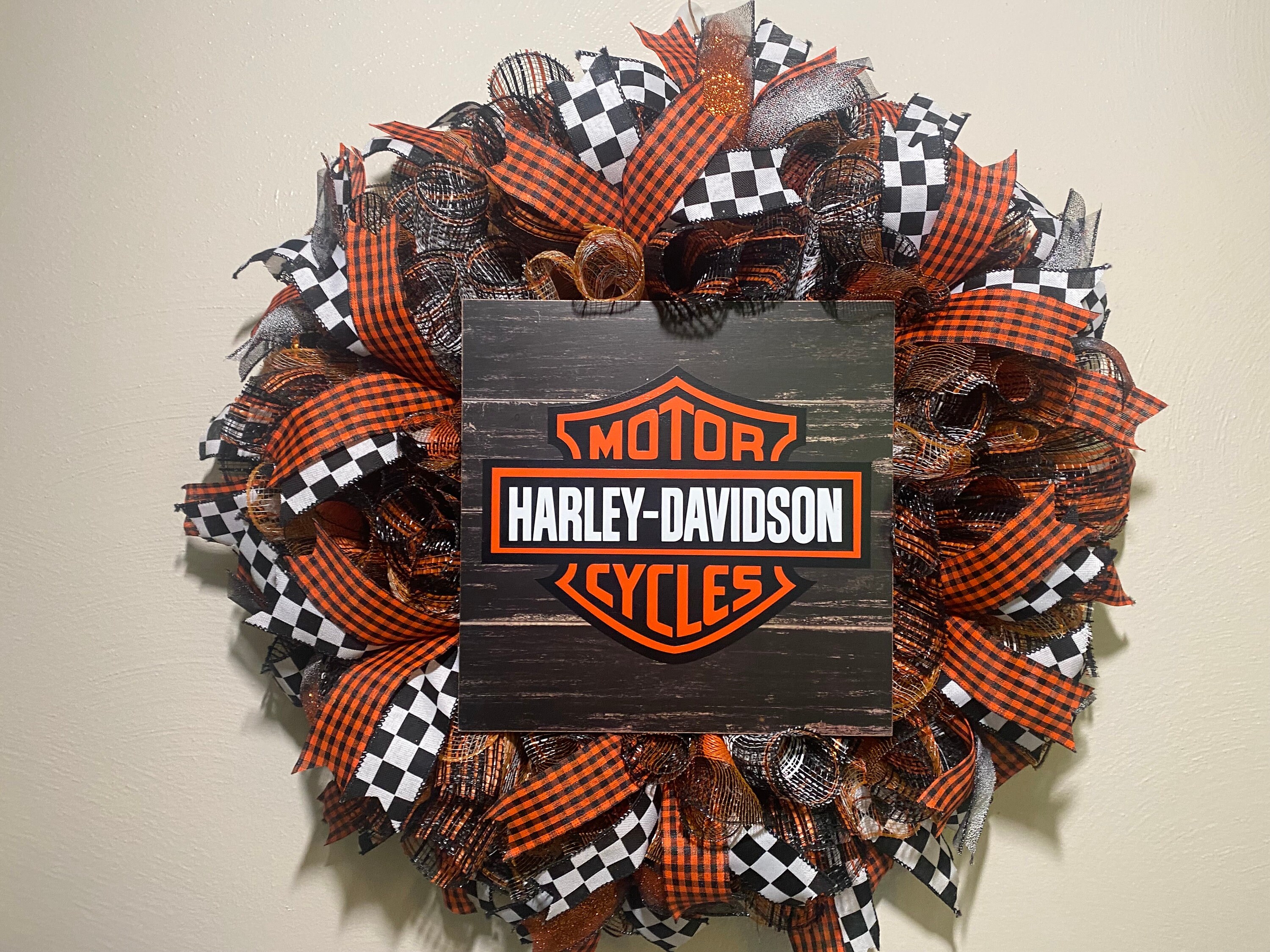 Harley Davidson Wreath, Deco Mesh Wreath, Motorcycle Wreath, Everyday ...