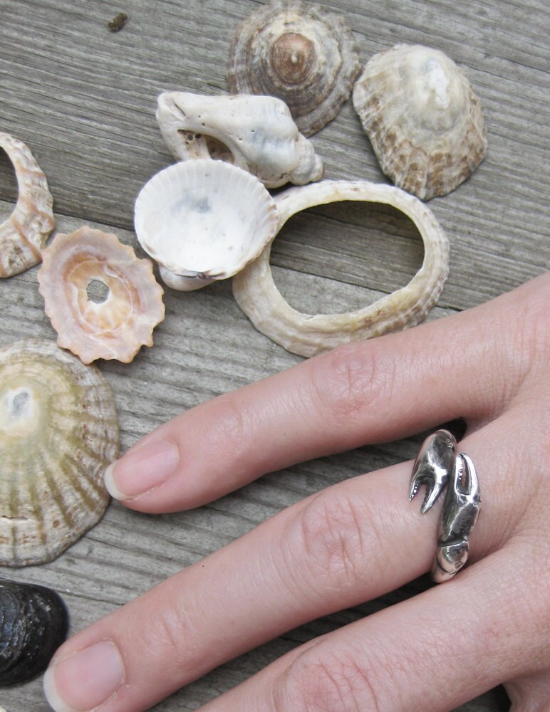 Crab Ring CLAW Sterling Silver Sea Shell Ready to Ship Cancer - Etsy