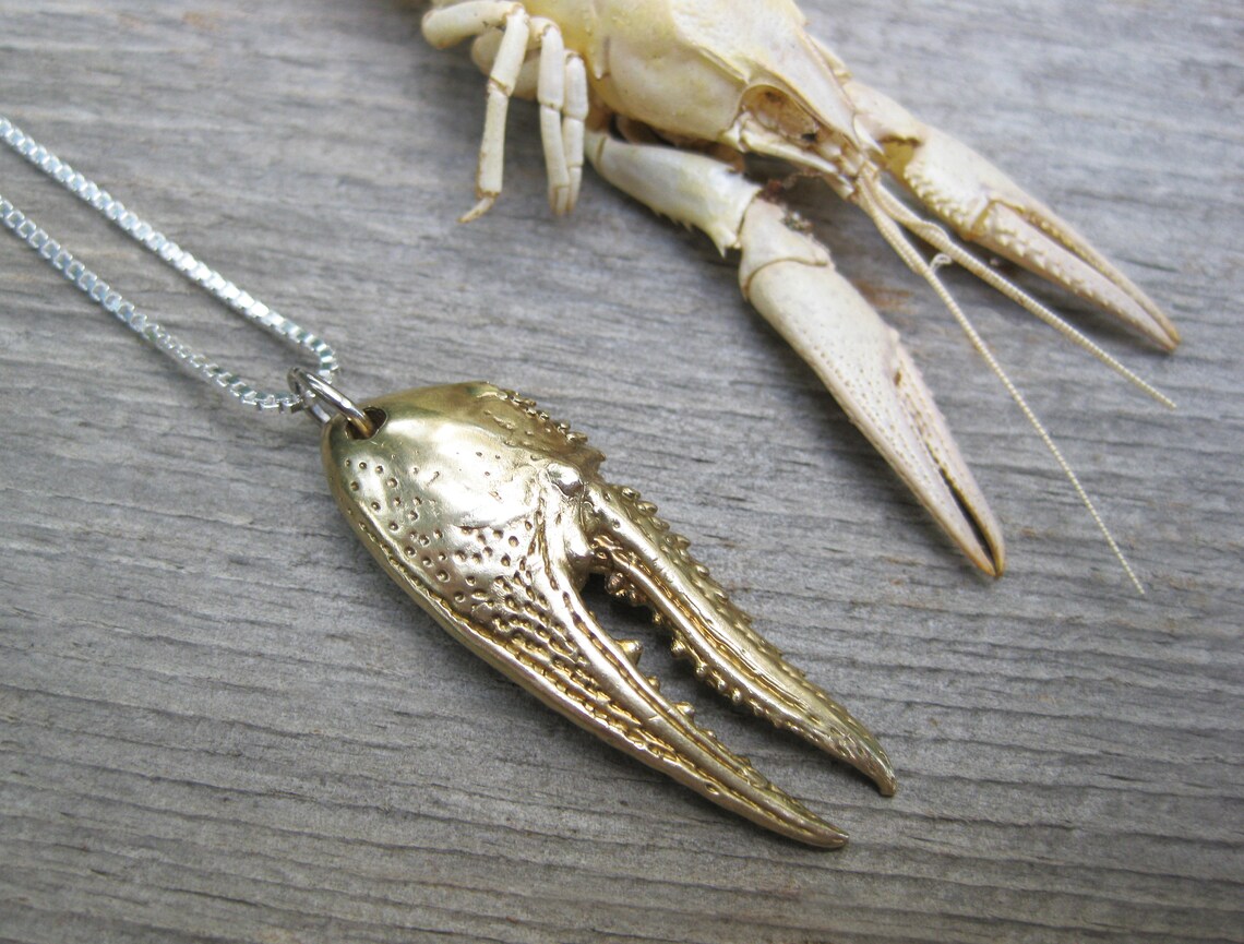 Large CRAWFISH CLAW Crayfish Crawdaddy Brass Pendant Sterling - Etsy