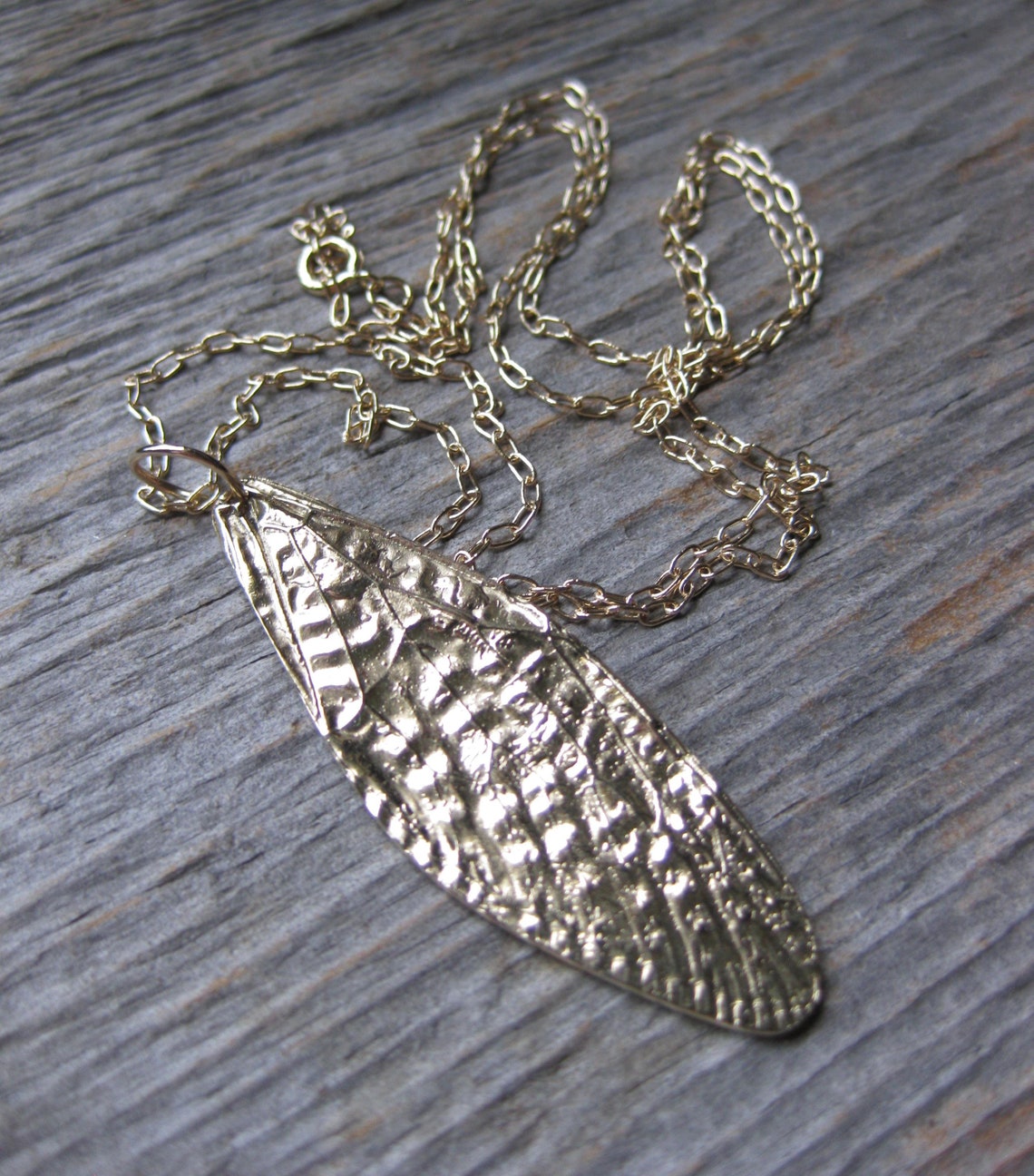 Gold CICADA WING Charm, Solid 14kt Yellow Gold Pendant - Etsy