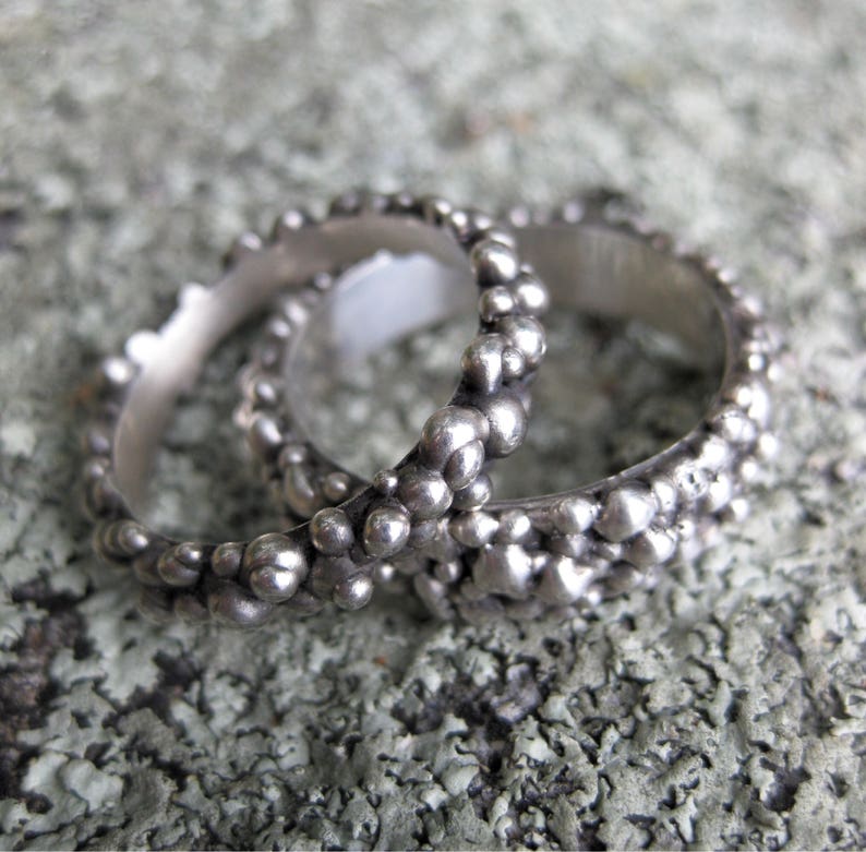 TINY BUBBLES Sterling Silver Rings Wedding Band Set Mens | Etsy