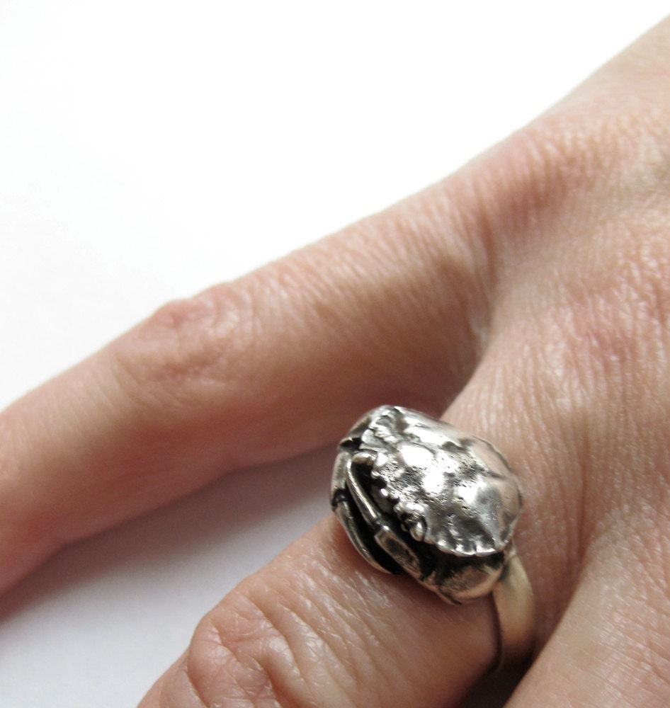 Cancer birthday CRAB shell sterling silver ring sz Made To | Etsy