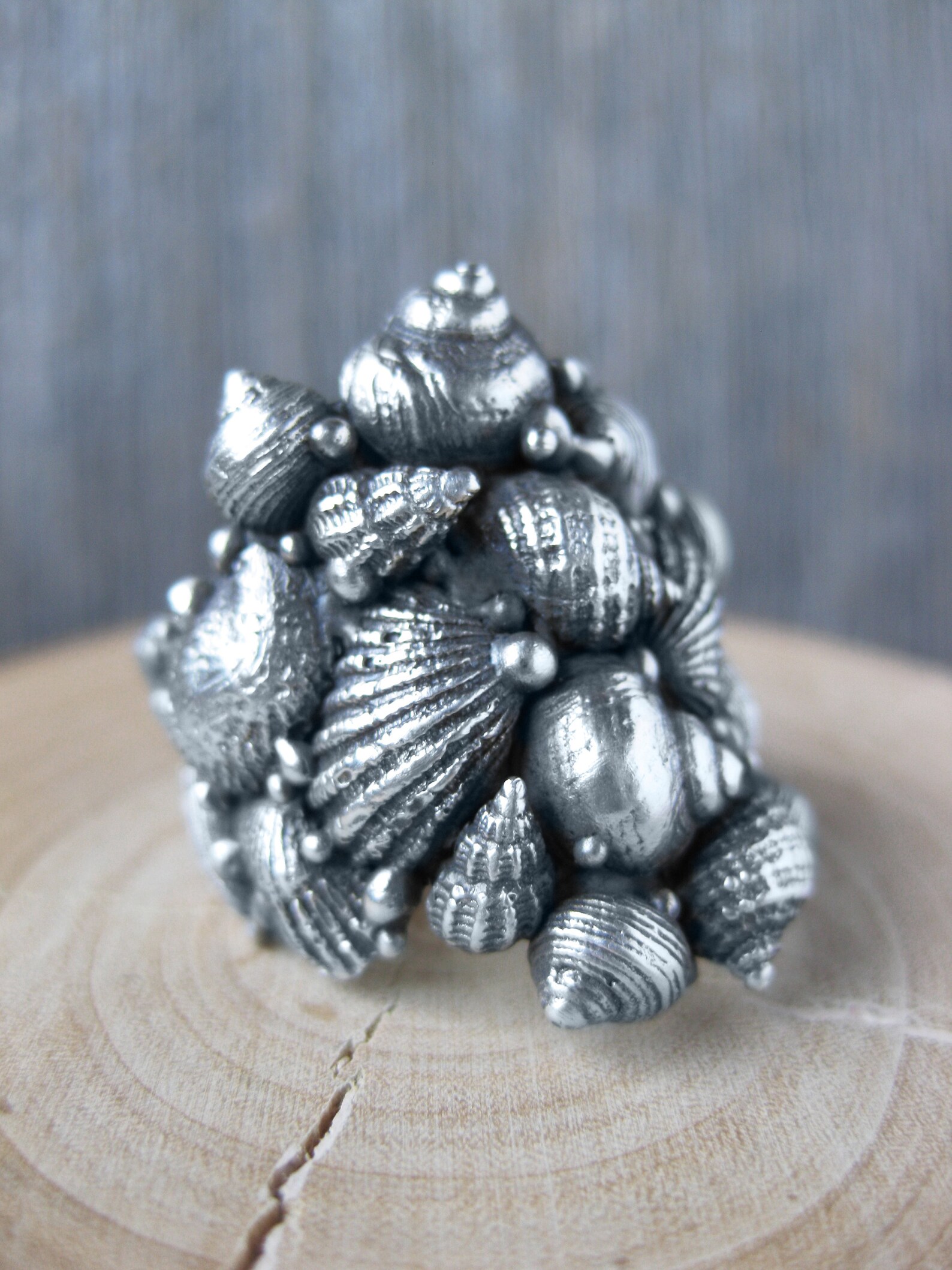 Seashell ENCRUSTATION Wide Ring Sterling Silver Cigar Band Shell ...