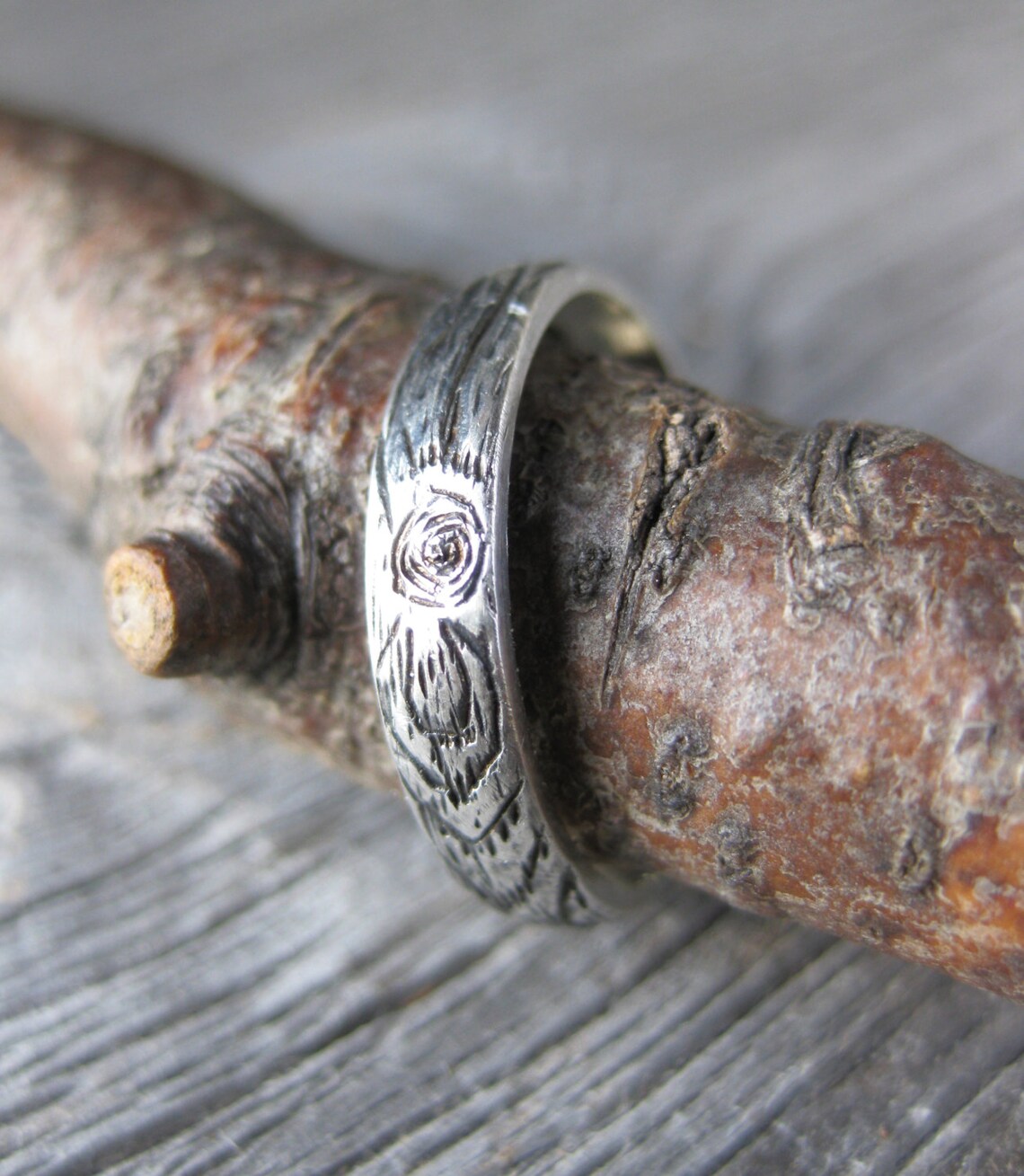 Womens KNOTTY PINE Branch Wedding Ring Woodgrain Ring Sterling Silver ...