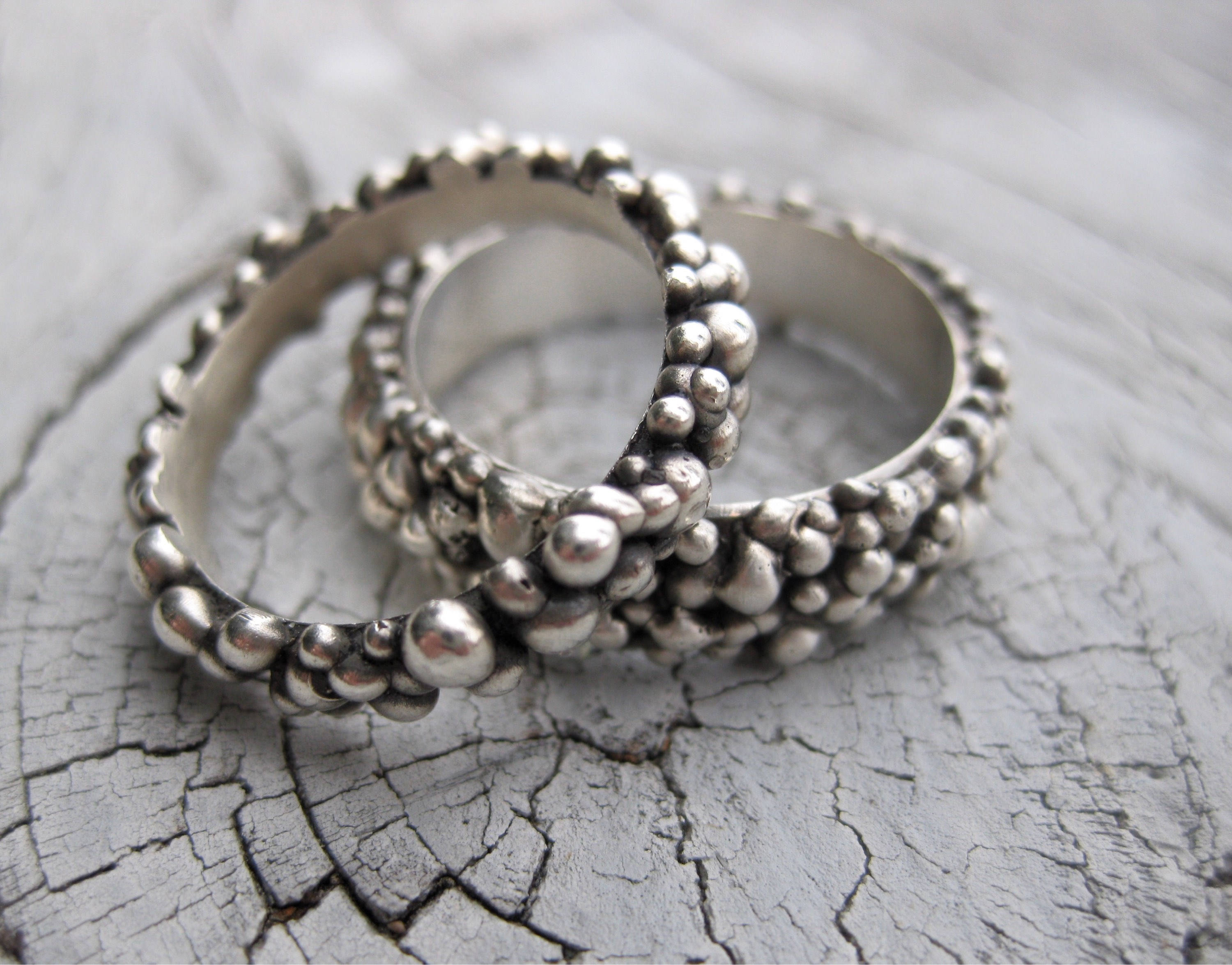 TINY BUBBLES sterling silver rings wedding band set mens | Etsy