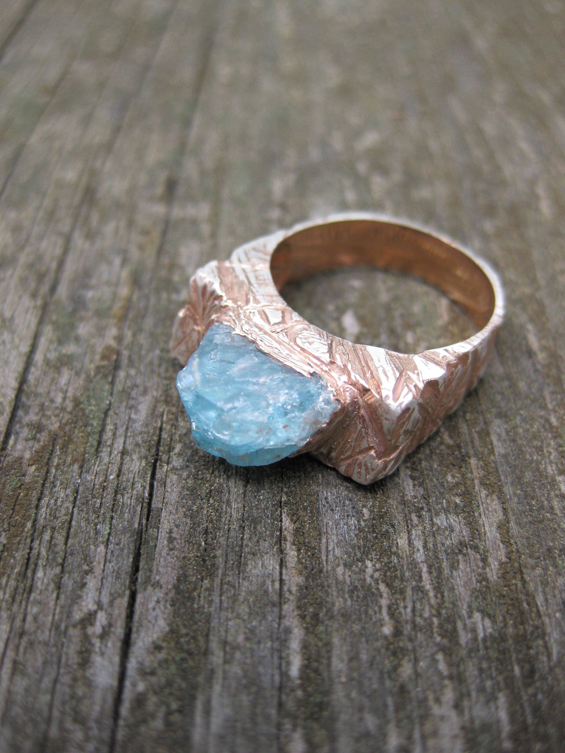 INCLUSION RING aqua blue APATITE ring rough crystal sterling | Etsy