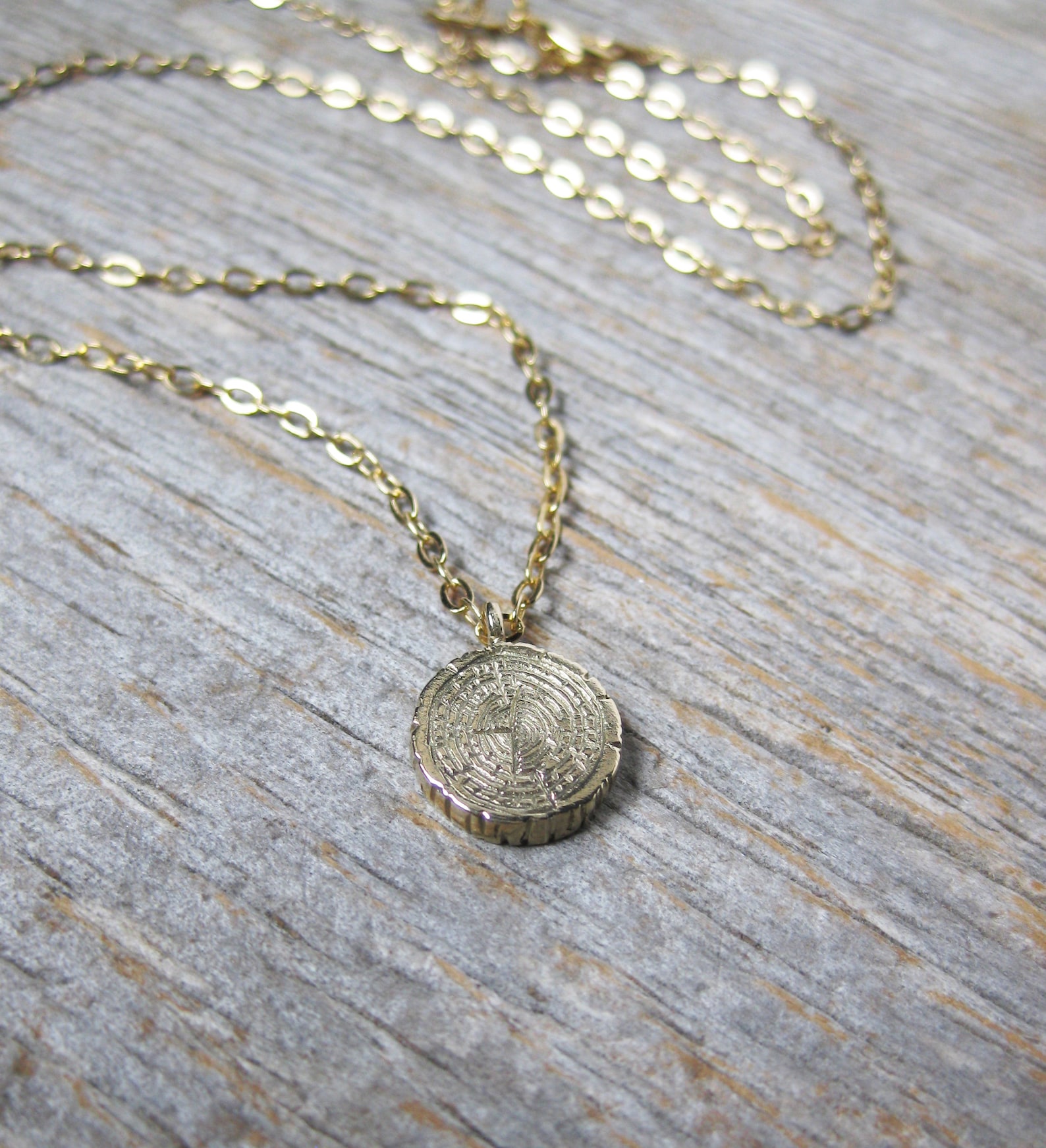 GOLD TREE RING Slice Necklace Faux Bois Charm 5th Anniversary - Etsy