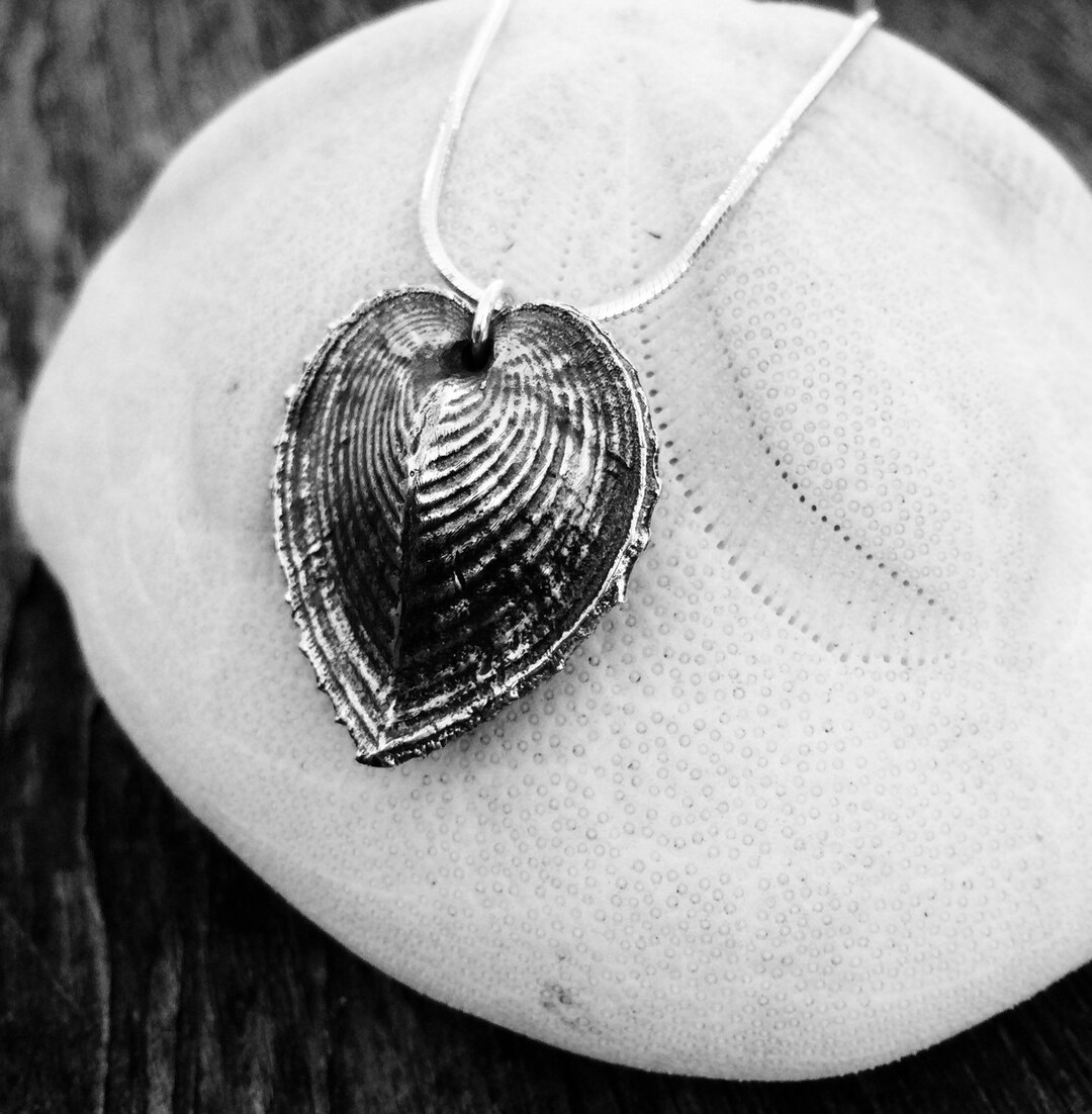HEART Cockle Shell Pendant Sterling Silver Seashell Long Necklace - Etsy