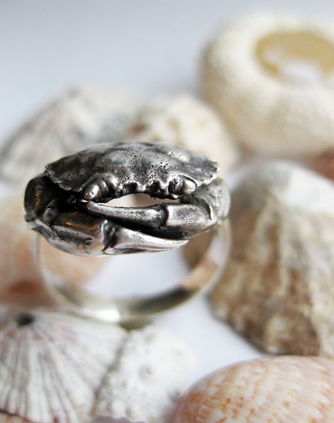 Cancer Birthday CRAB Shell Sterling Silver Ring Sz Made to - Etsy