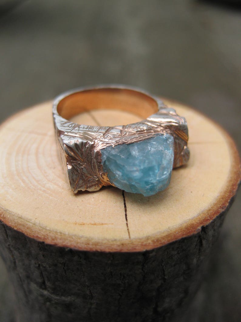 INCLUSION RING aqua blue APATITE ring rough crystal sterling | Etsy