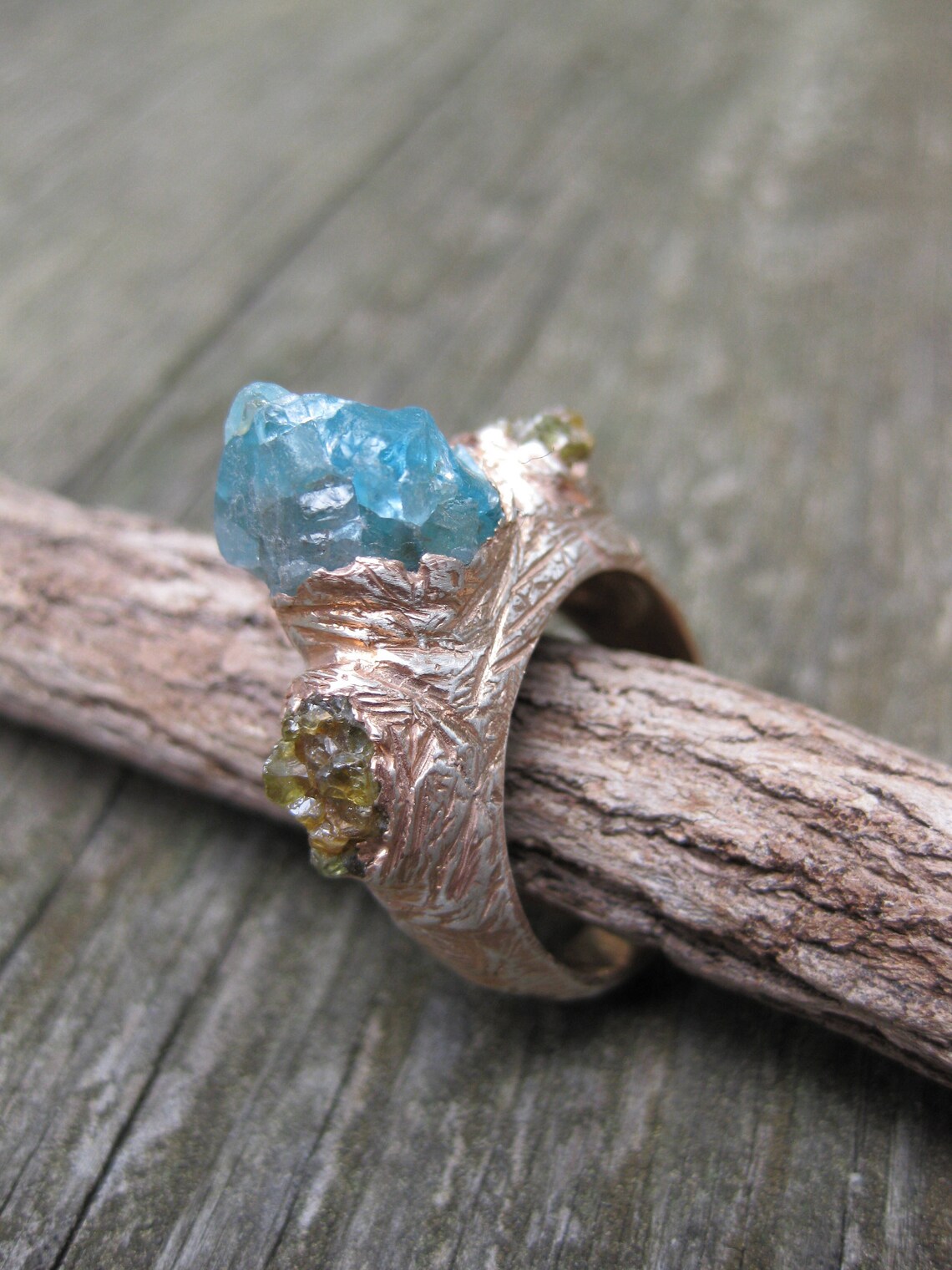 INCLUSION RING Blue Apatite Green Peridot Ring Rough Crystal - Etsy