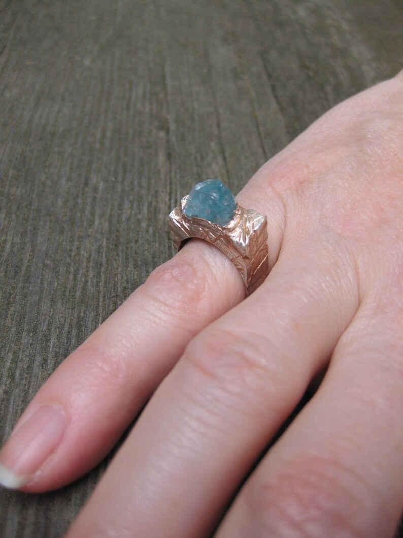 INCLUSION RING aqua blue APATITE ring rough crystal sterling | Etsy