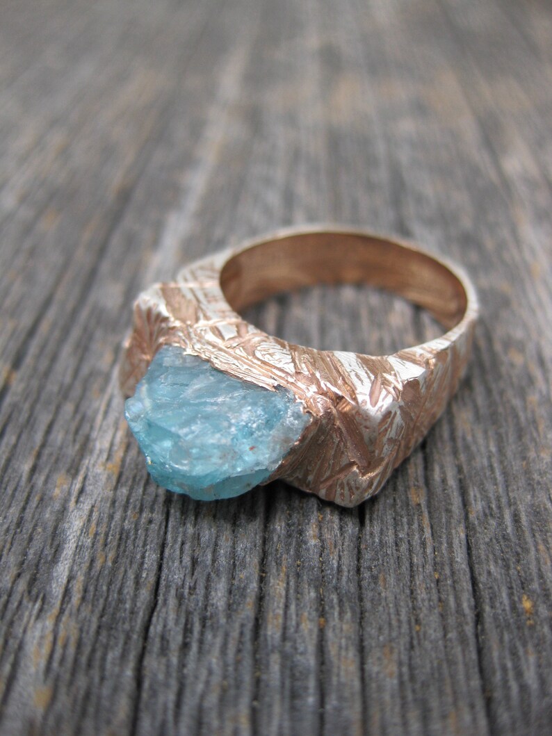 INCLUSION RING aqua blue APATITE ring rough crystal sterling | Etsy